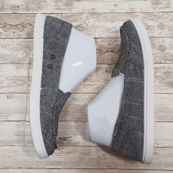Roxy | Shoes | Roxy Slip On Canvas Like Loafers Grey Gray Black White ...